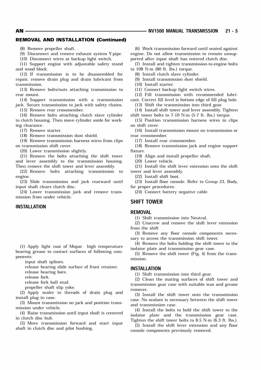 NV1500 / NV3500 / AX15 Manual Transmissions Service & Repair Manual ...