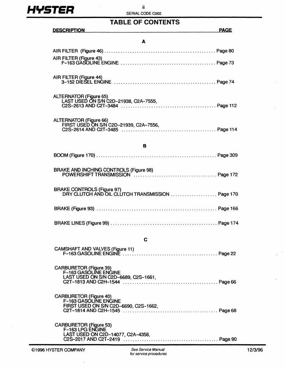 HYSTER SPACESAVER S30C, S40C, S50C, S30B, S40B, S50B Forklift Service ...