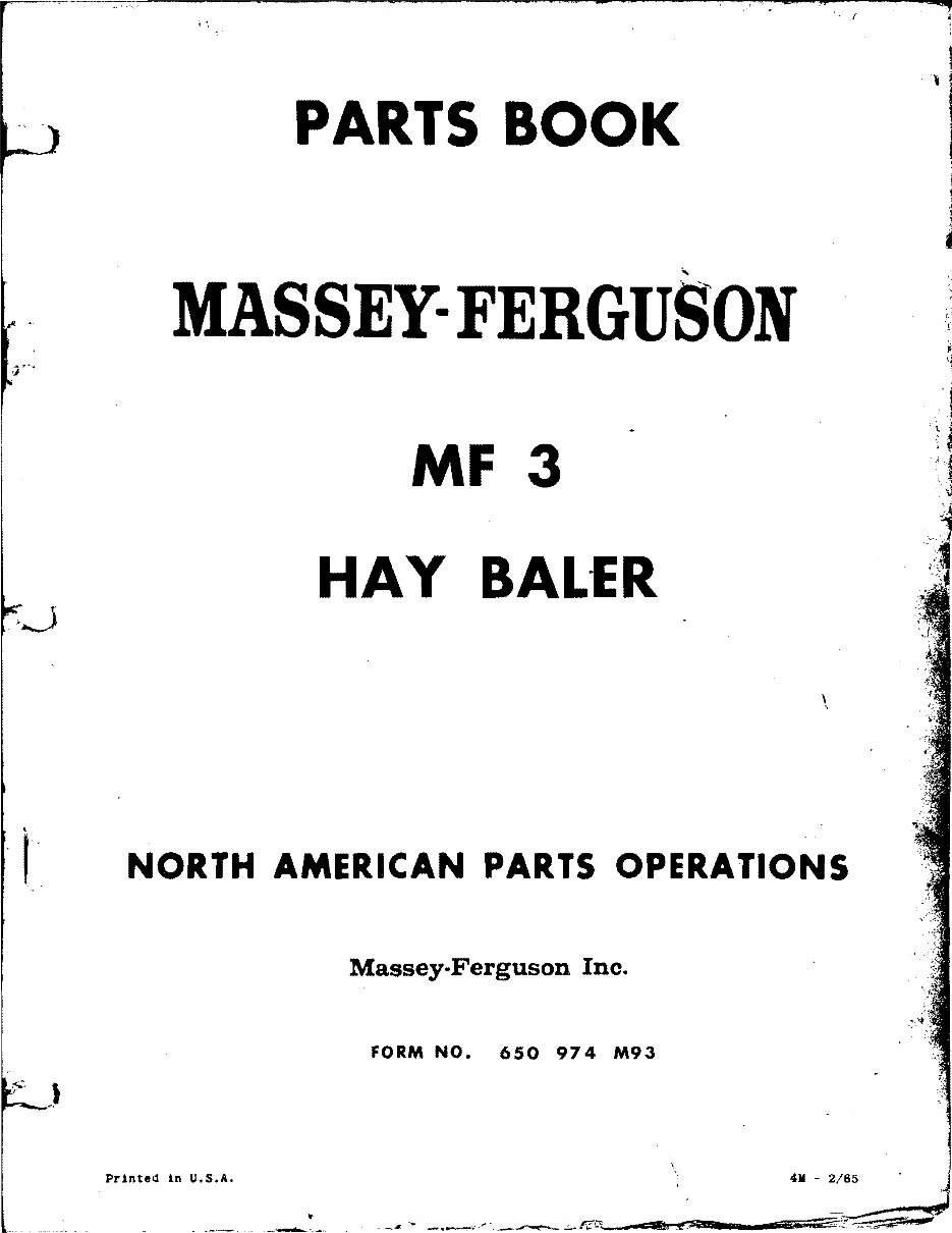 MASSEY FERGUSON MF 3 BALER Parts Manual 650974M93 | eManualOnline