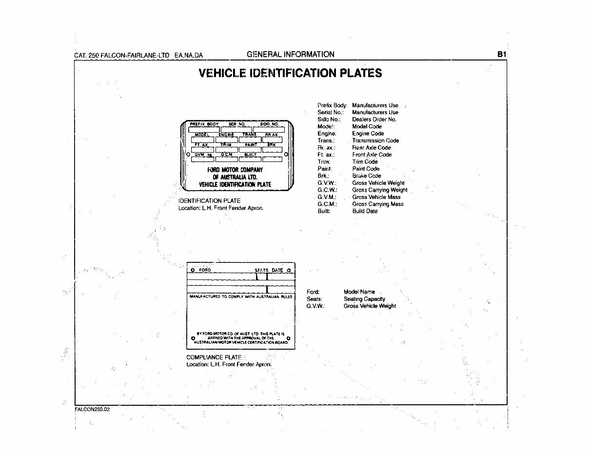 FORD EF EL FALCON TICKFORD FACTORY Parts Catalogue | eManualOnline