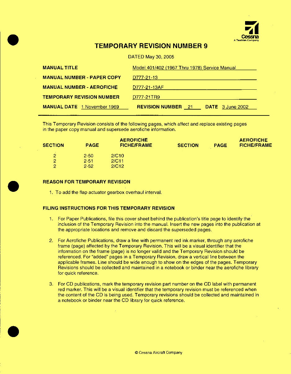 1967-1978 Cessna 401 402 Aircraft Service & Repair Manual | eManualOnline