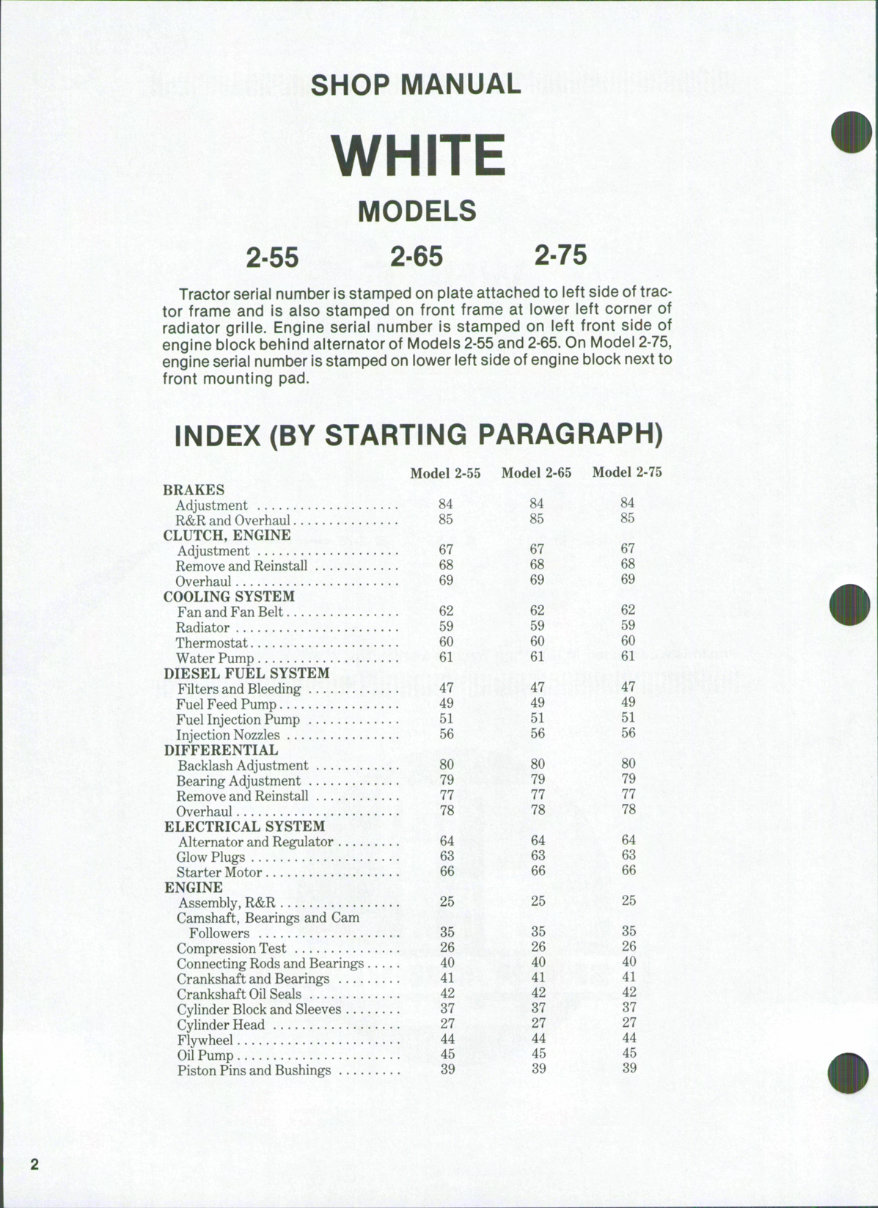 White 2-55 , 2-65 , 2-75 Tractor Full Service & Repair Manual ...