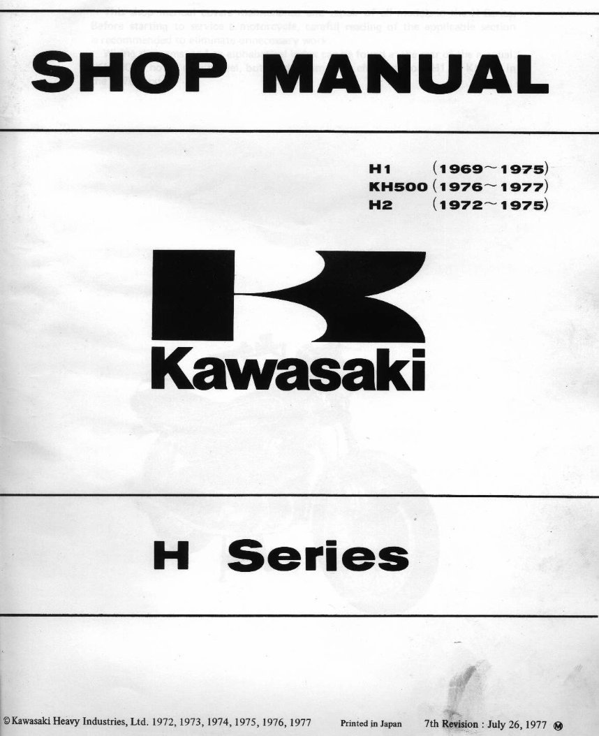 1969-1977 Kawasaki H Series (H1/KH500/H2) OEM Service & Repair Manual ...