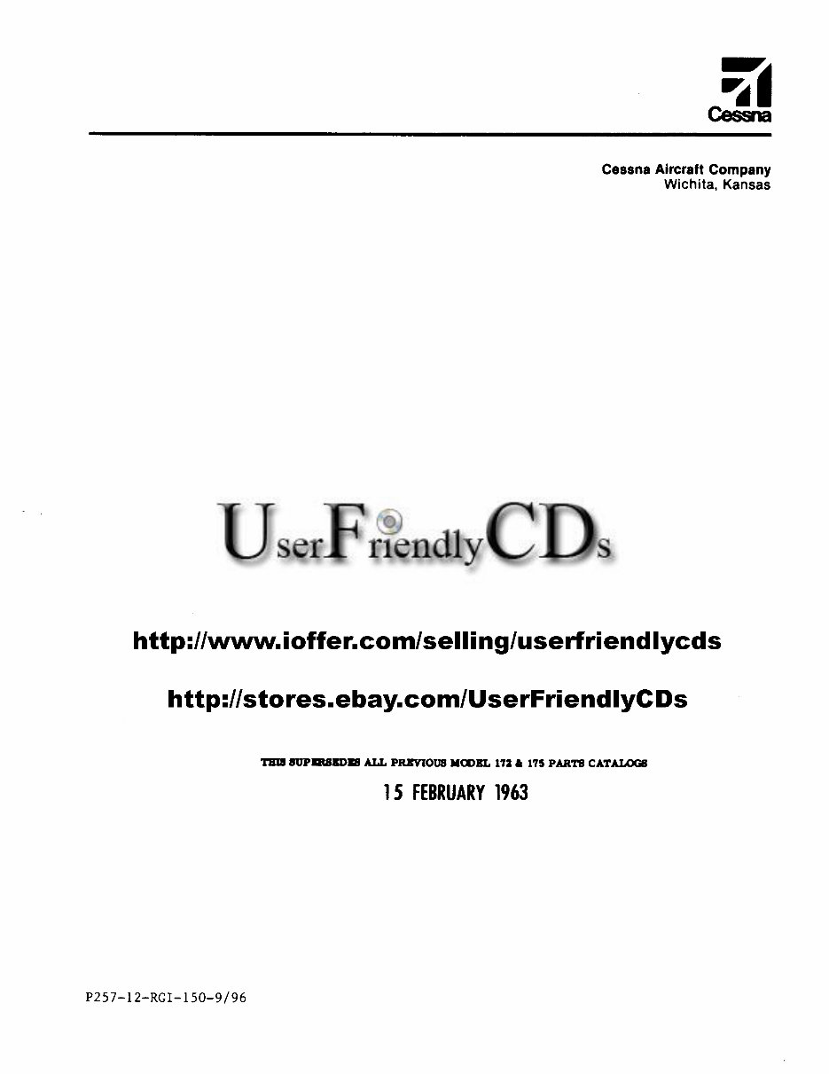 1956-1962 Cessna 172 & 175 Series IPC Parts Manual Catalog ...