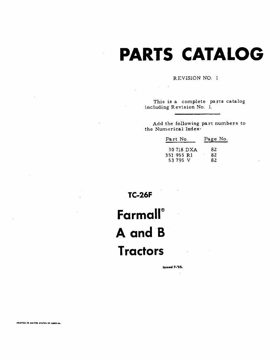 Farmall A, AV, B, BN Parts Catalog TC-26 Manual IH Tractor | eManualOnline