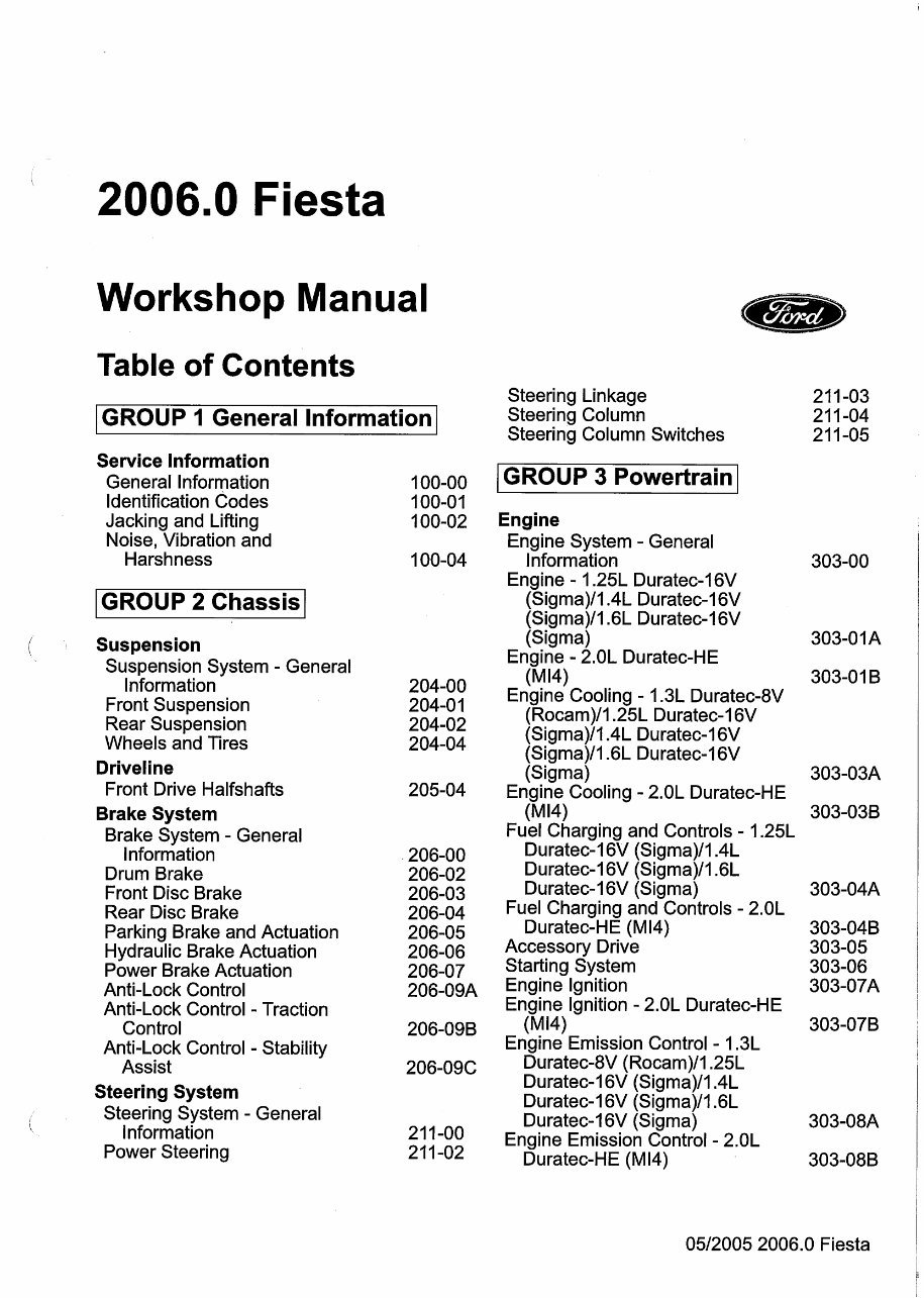 2006-2008 Ford Fiesta 1.4L 1.6L 2.0L WQ Xr4 Service & Repair Manual ...