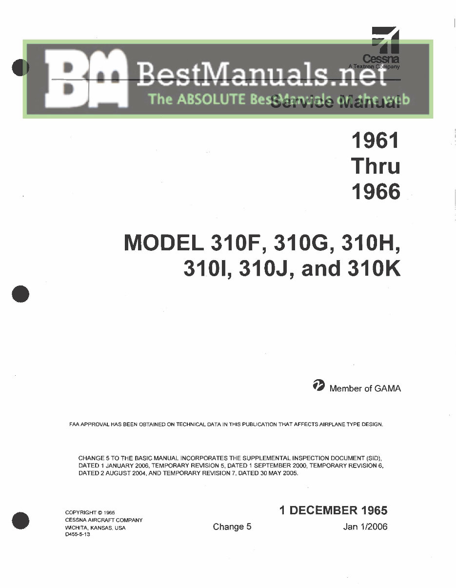 Cessna 310F 310G 310H 310I 310J 310K Service Repair Manual - IMPROVED ...