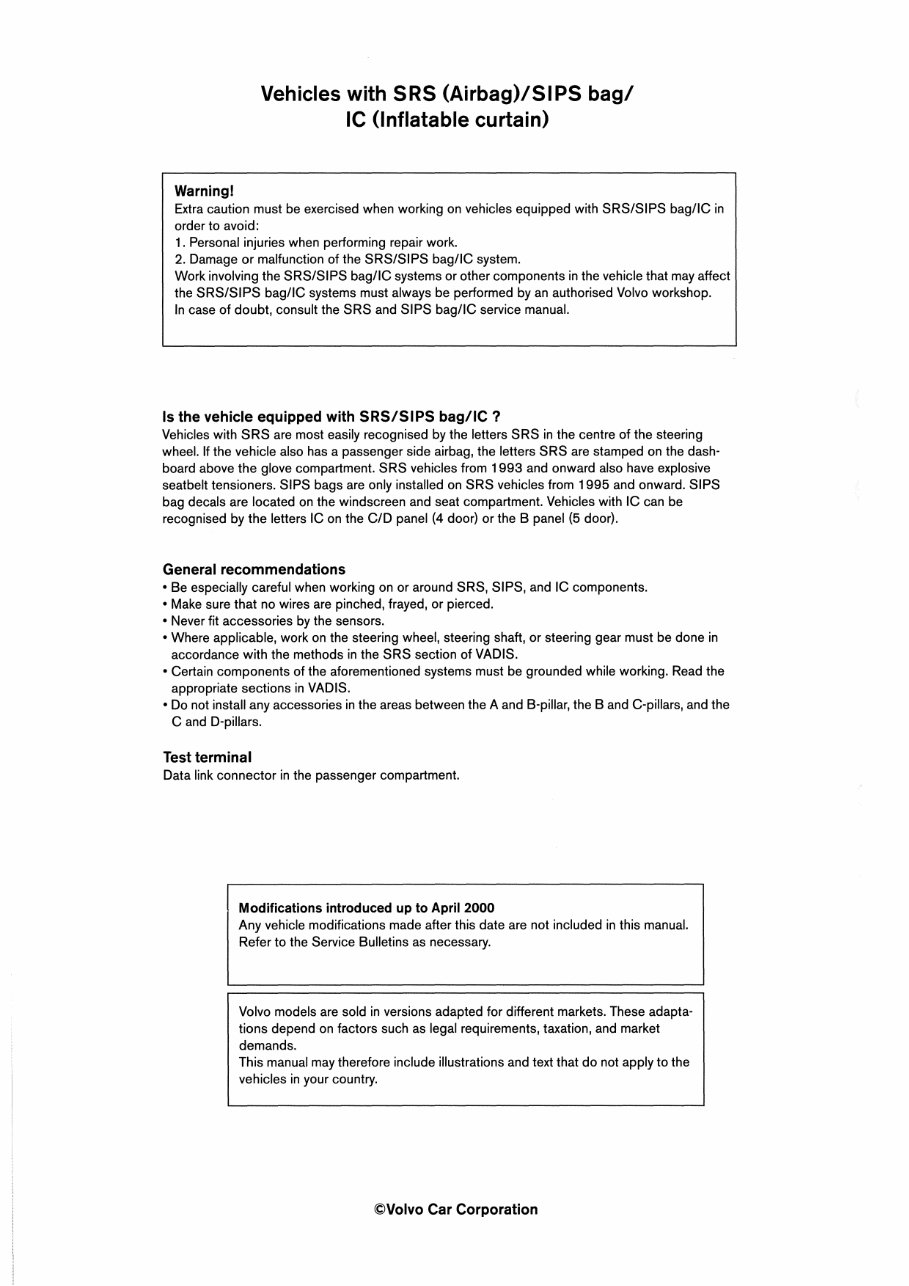 2001 Volvo S80, V70 (Late Model), S80 Executive Electrical Wiring ...