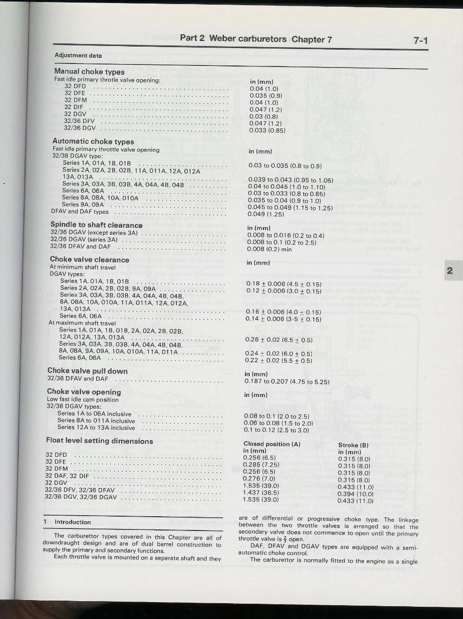 Weber Carburetor Type 32 DFE DFM DIF DAF DGV Service Manual | eManualOnline