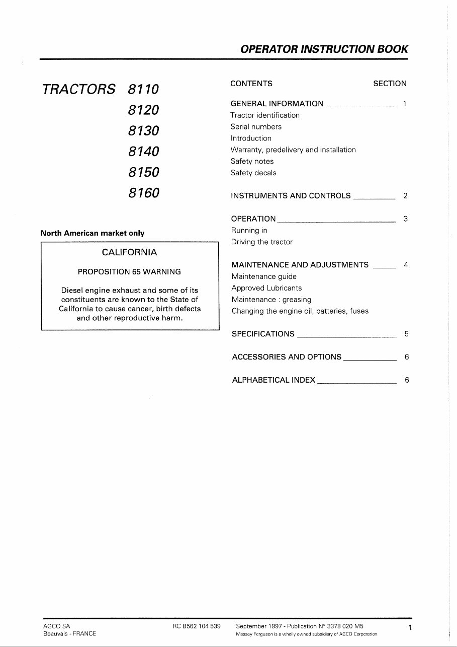 Massy Ferguson 8100 series Tractor Operation Manual | eManualOnline