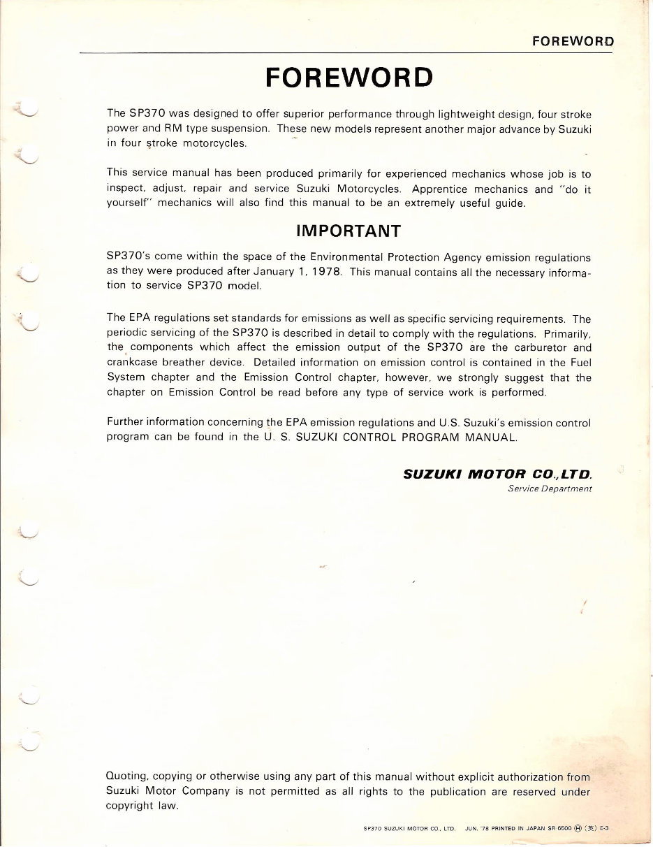 SUZUKI SP370 Motorcycle FACTORY Service / Repair / Shop Manual - SP 370 ...