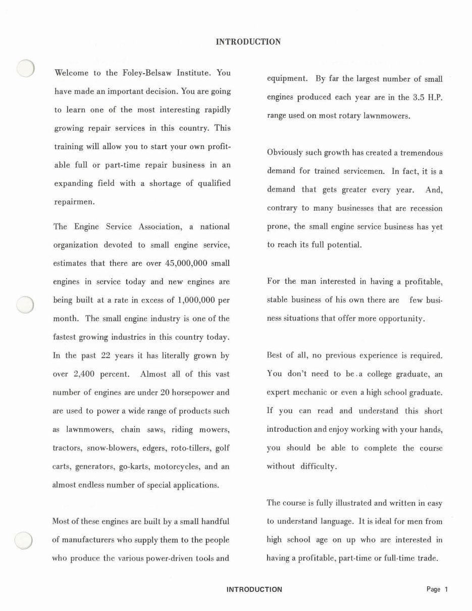 Foley-Belsaw Institute of Small Engine Repair: Home Study Course of ...