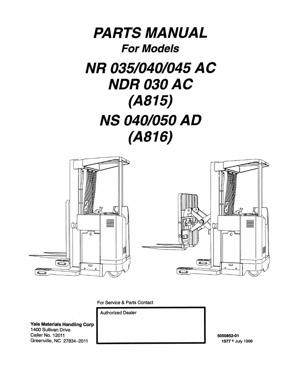 Yale NR 035 / 040 / 045 AC, NDR 030 AC (A815) NS 040 / 050 AD (A816 ...