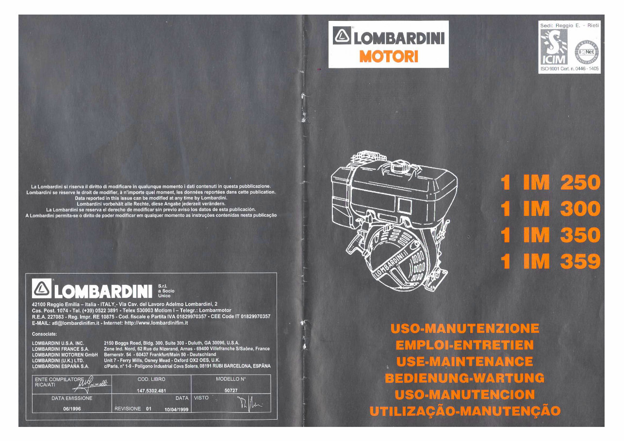 Lombardini Marine Engines 1 IM 250 300 350 359 Owner's Manual ...